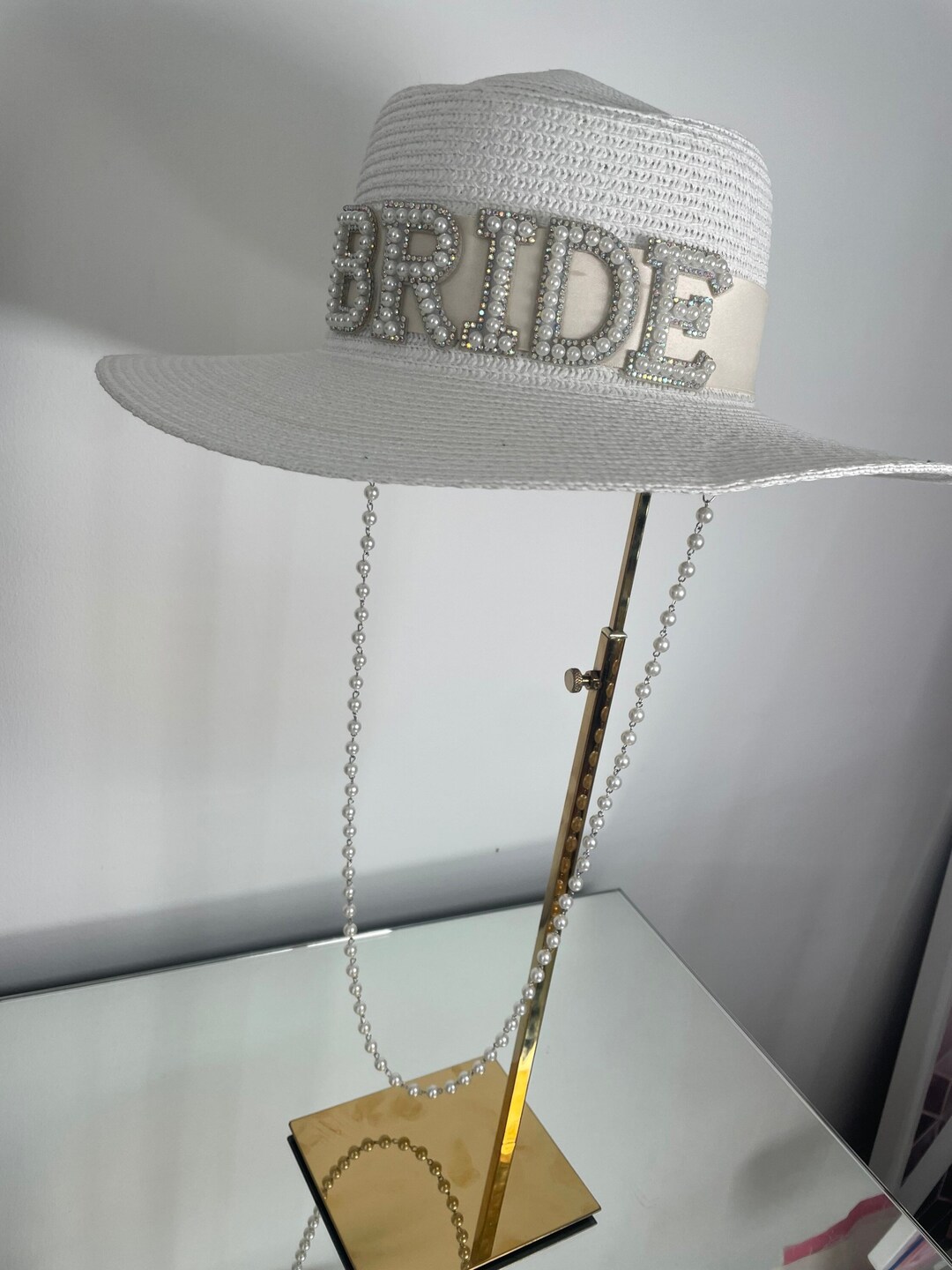 White Bride Hat Pearl Chain Straw Bridal Bride to Be - Etsy