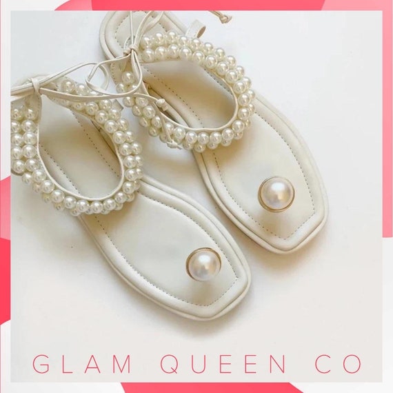 Pearl Embellished Sandals Wedding Brides Bridal Handmade Cream - Etsy