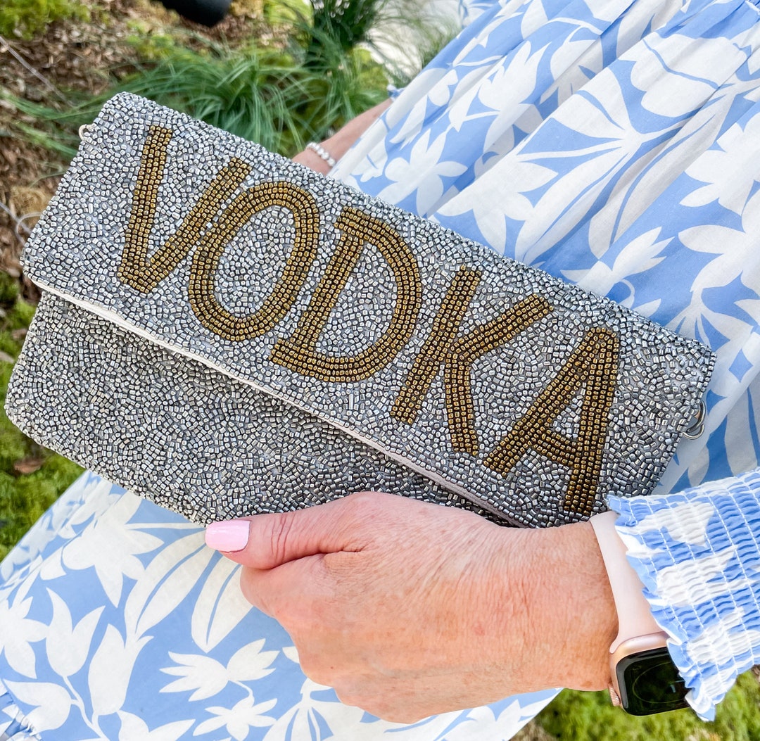 Vodka Beaded Clutch Bag Silver Gold Embellished Beaded Purse Gifts Bead ...