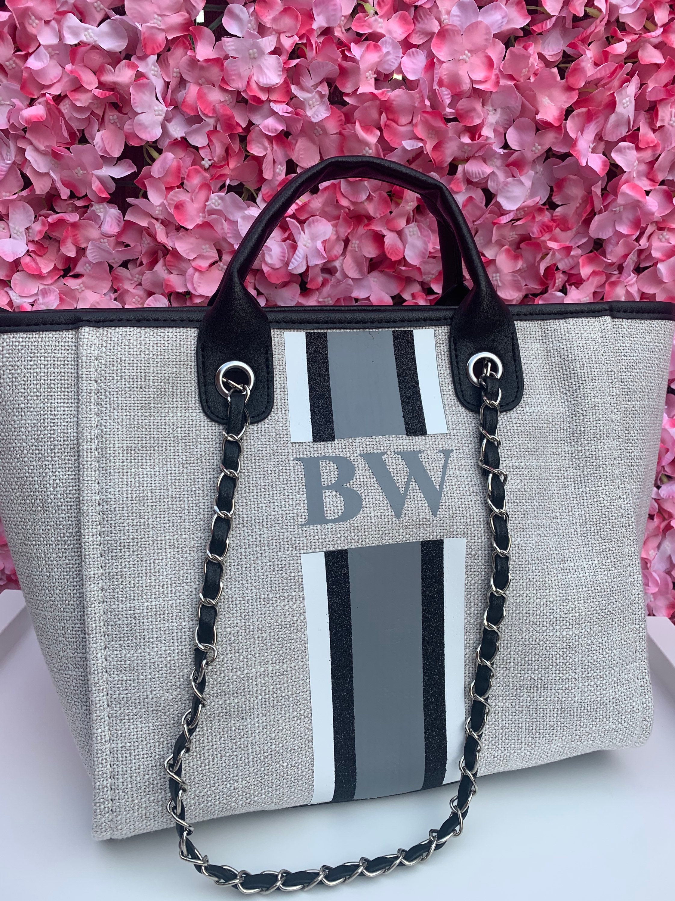 Personalized Monogram Tote Bag Canvas Customised Grey Black | Etsy Personalized Monogram Tote Bag Canvas Customised Grey Black | Etsy