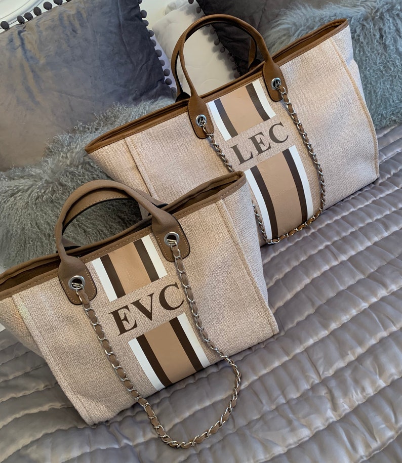 Personalized Monogram Tote Bag Canvas Customised Beige Brown | Etsy UK Personalized Monogram Tote Bag Canvas Customised Beige Brown | Etsy UK