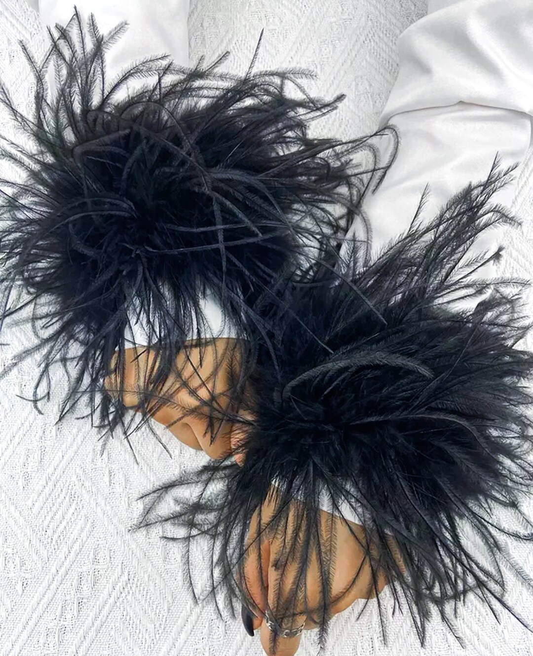 Handmade Feather Wrist Cuffs Slap on Cuffs Bracelet Black White Pink ...