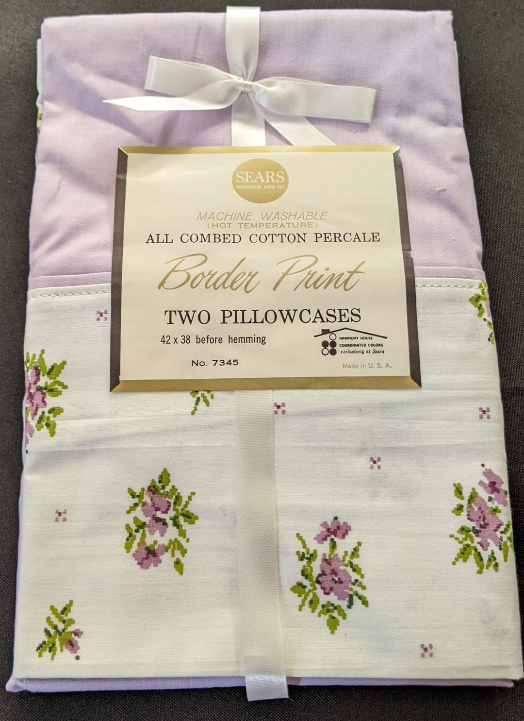 Sears Roebuck & Co NOS Border Print Vintage Pillowcases #7345 Set of 2 ...