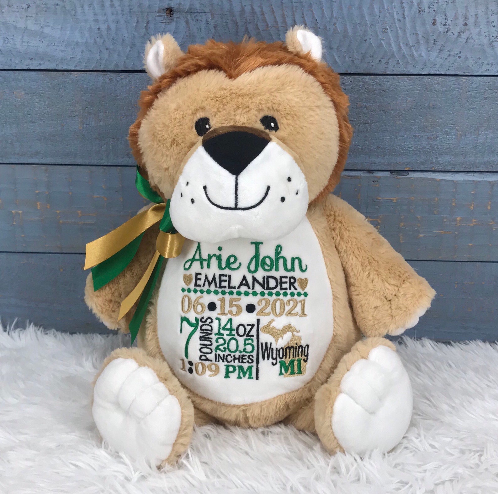 Personalized Stuffed Lion, Personalized Baby Gift, Birth Announcement ...