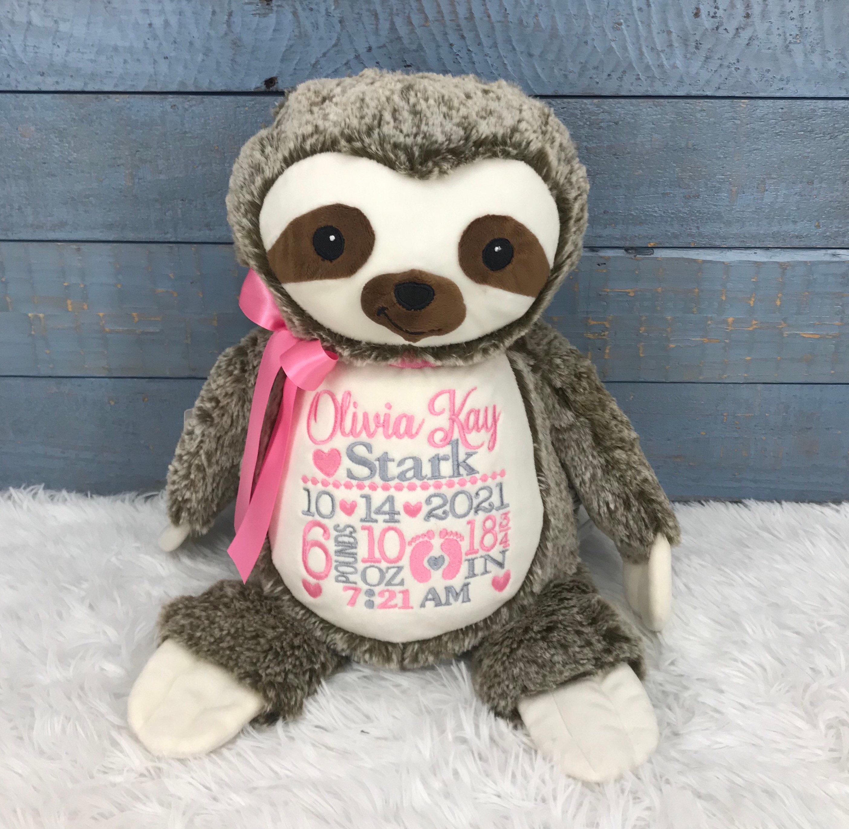 Personalized Stuffed Sloth Personalized Baby Gift Birth - Etsy