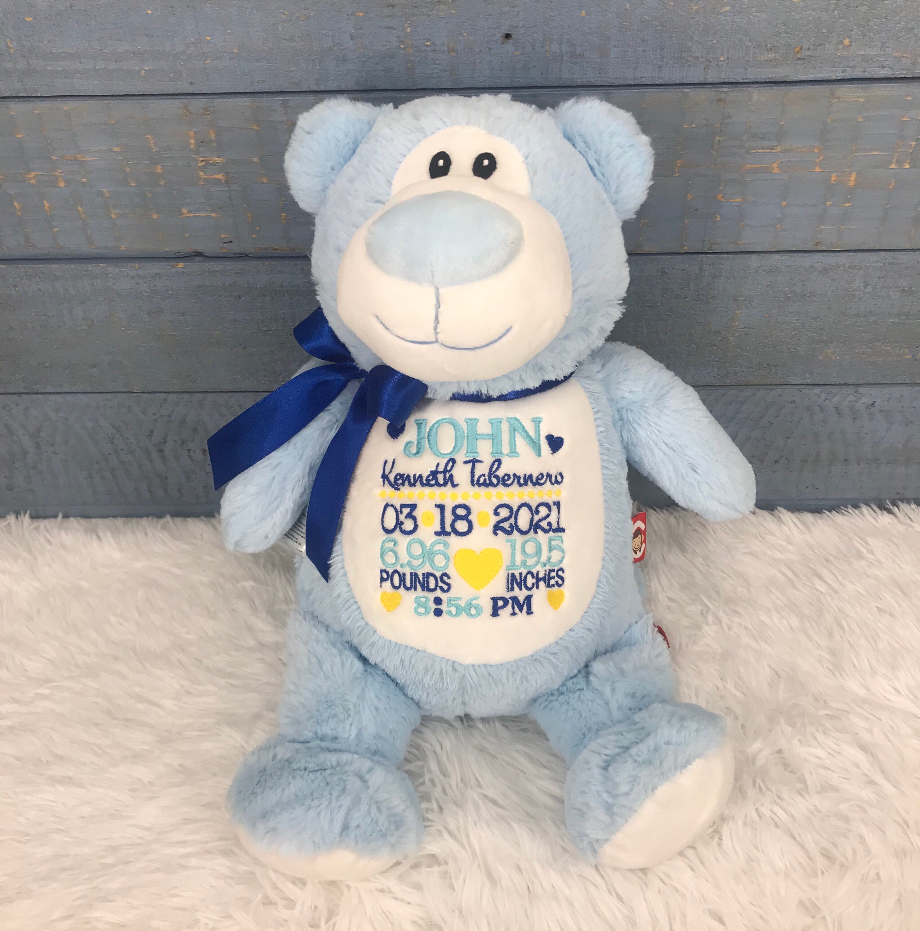 Personalized Stuffed Blue Bear, Personalized Baby Gift, Birth ...