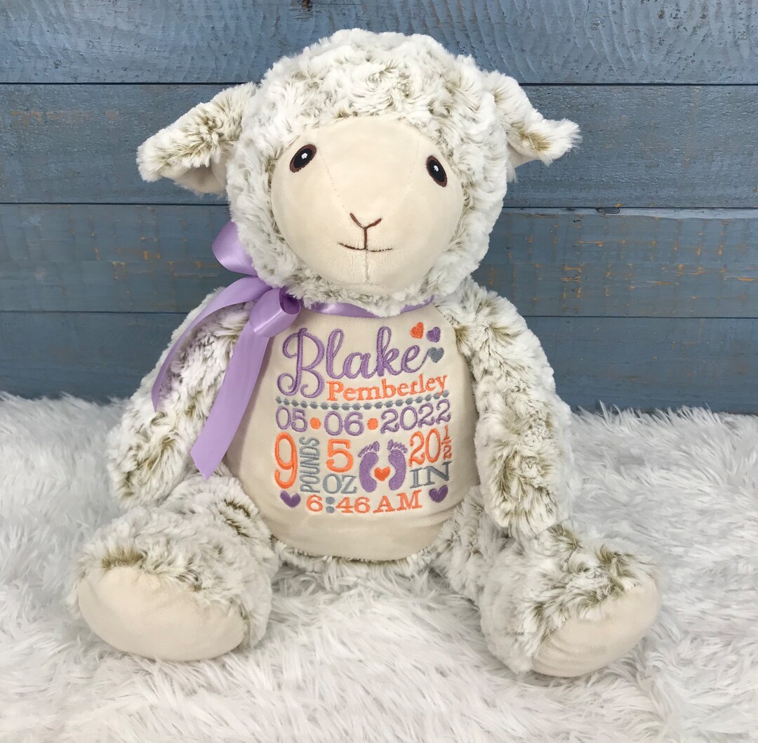 Personalized Stuffed Lamb, Personalized Baby Gift,birth Announcement ...