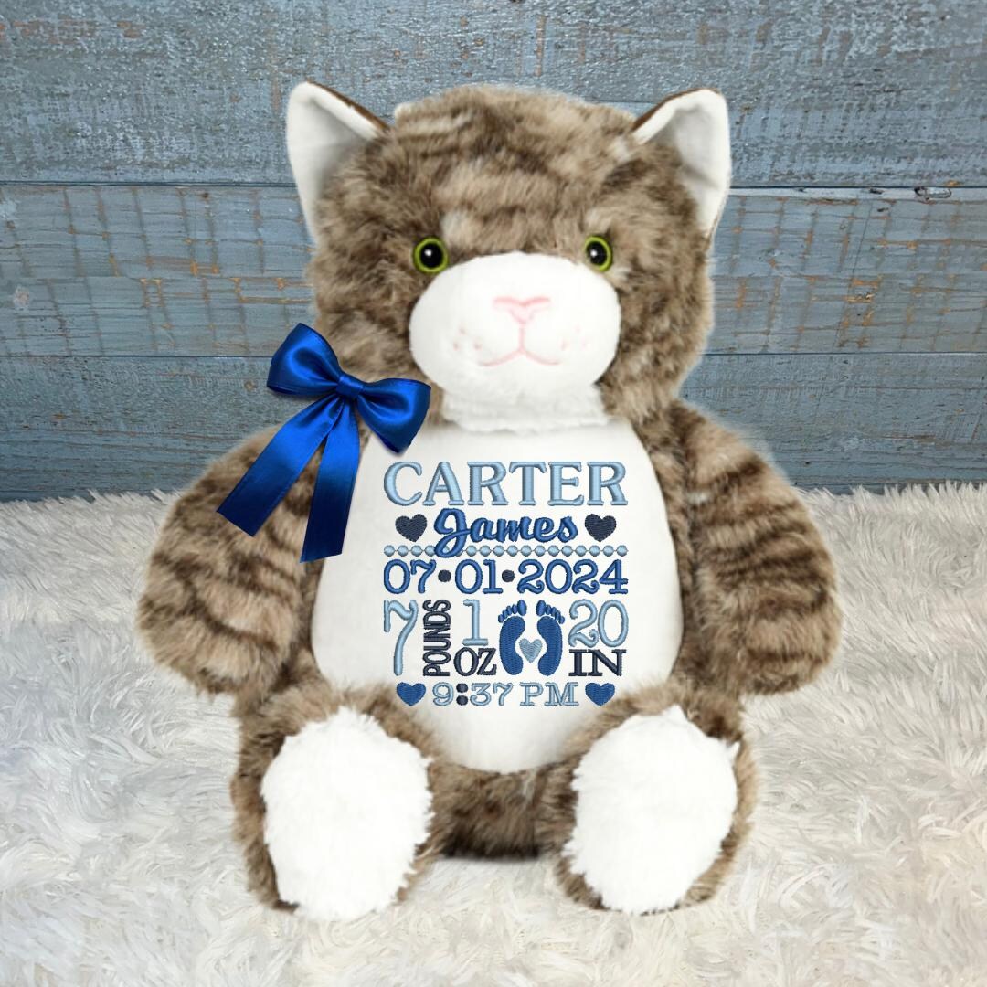 Personalized Stuffed Cat, Personalized Baby Gift, Birth Announcement ...