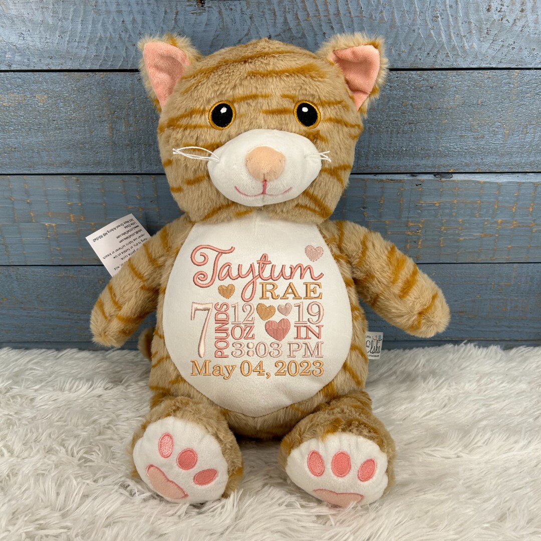Personalized Stuffed Cat, Personalized Baby Gift, Birth Announcement ...
