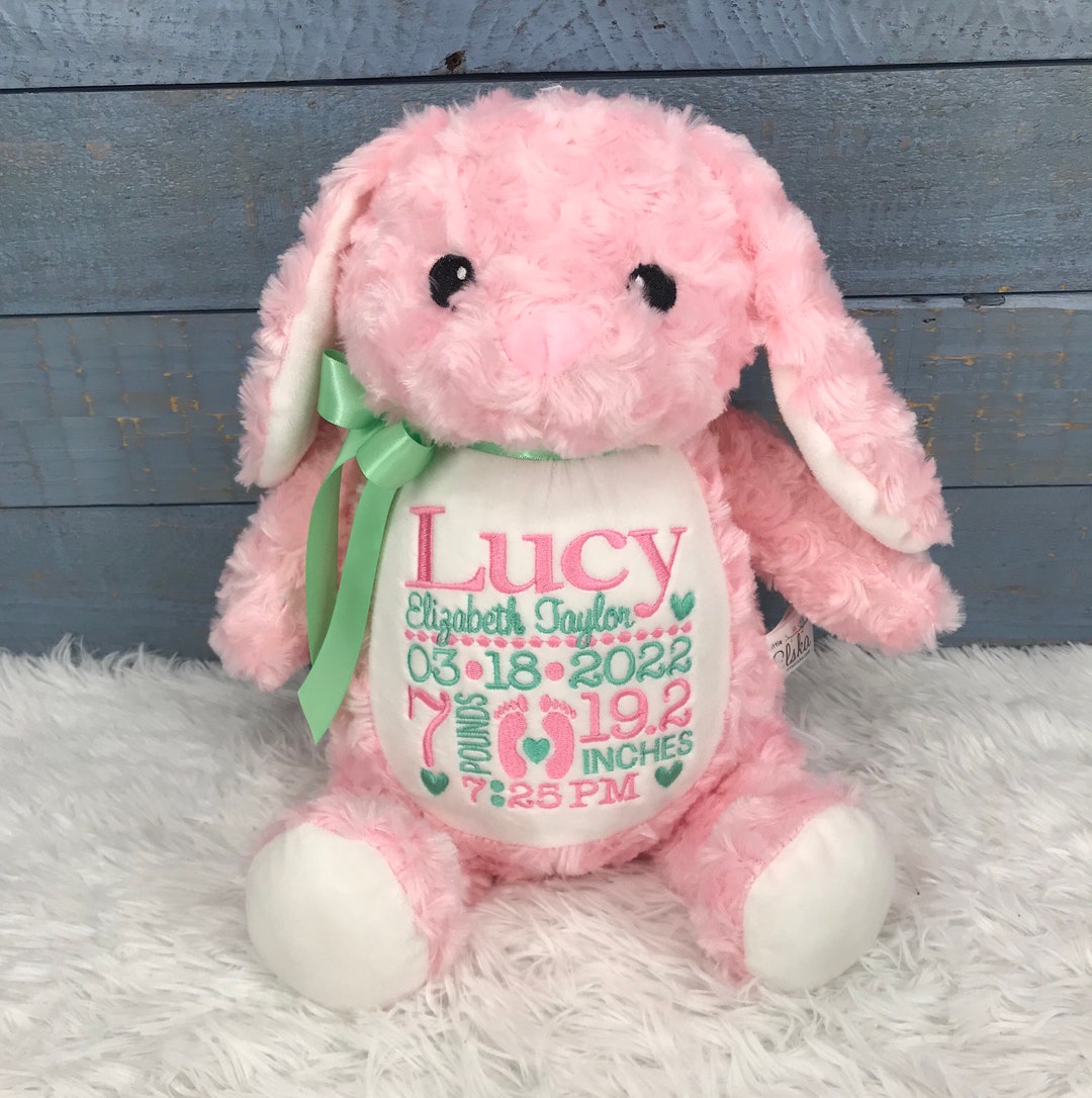 Personalized Stuffed Bunny, Personalized Baby Gift, Birth Announcement ...