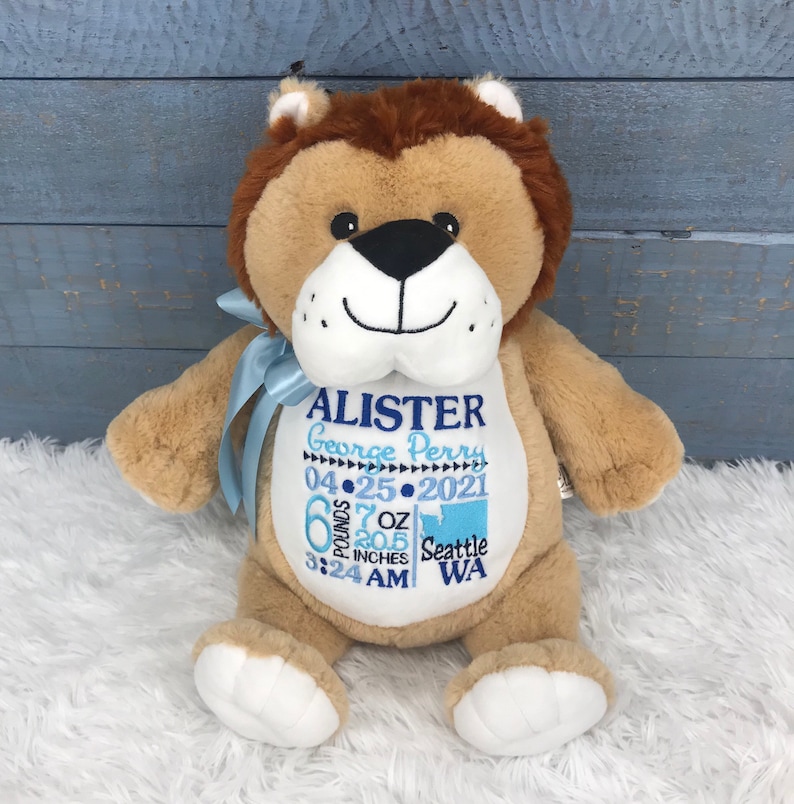 Personalized Stuffed Lion, Personalized Baby Gift, Birth Announcement ...