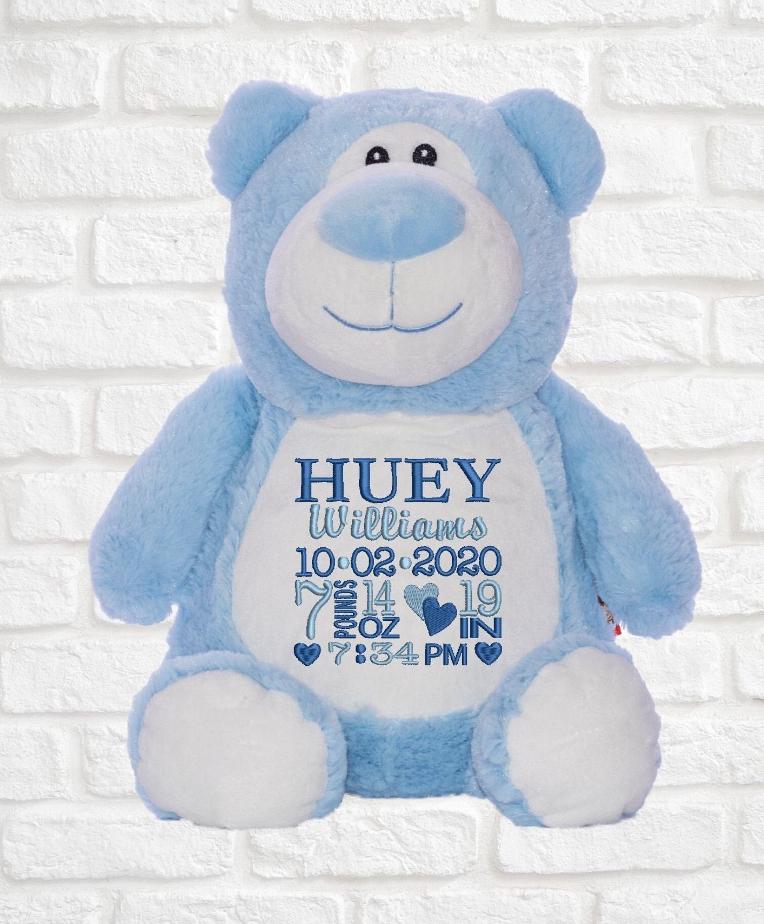 Personalized Stuffed Blue Bear Personalized Baby Gift Birth | Etsy
