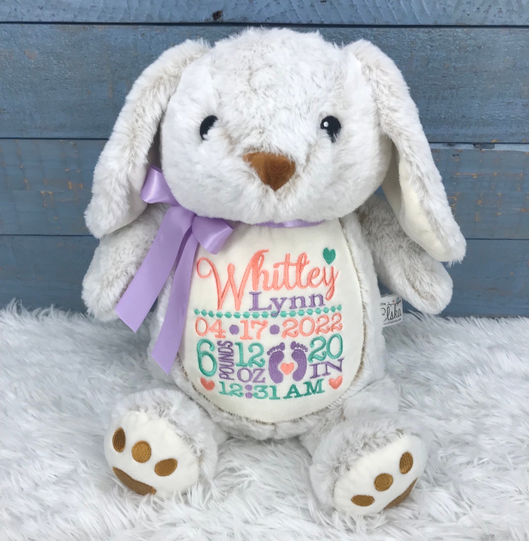 Personalized Stuffed Bunny, Personalized Baby Gift,birth Announcement ...