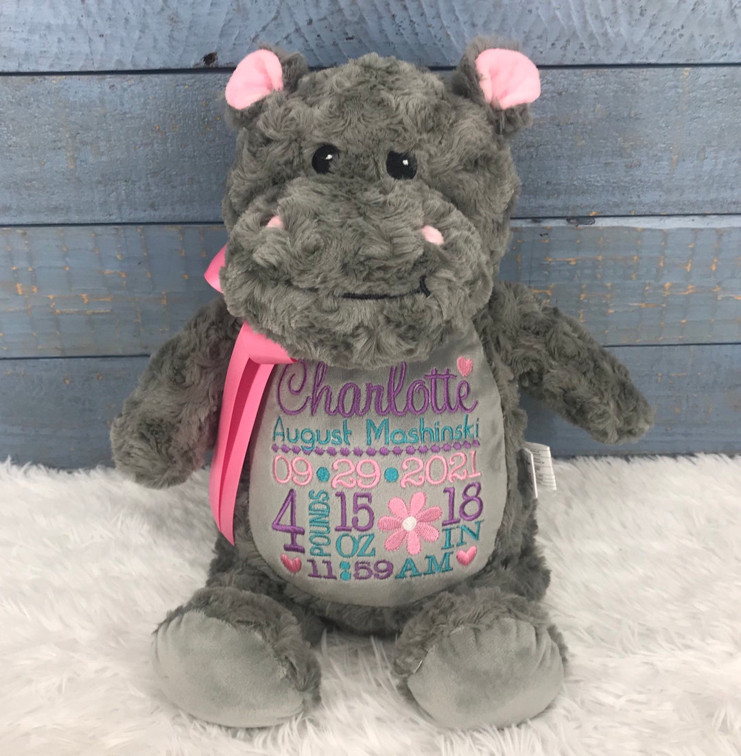 Personalized Stuffed Hippo, Personalized Baby Gift, Birth Announcement ...