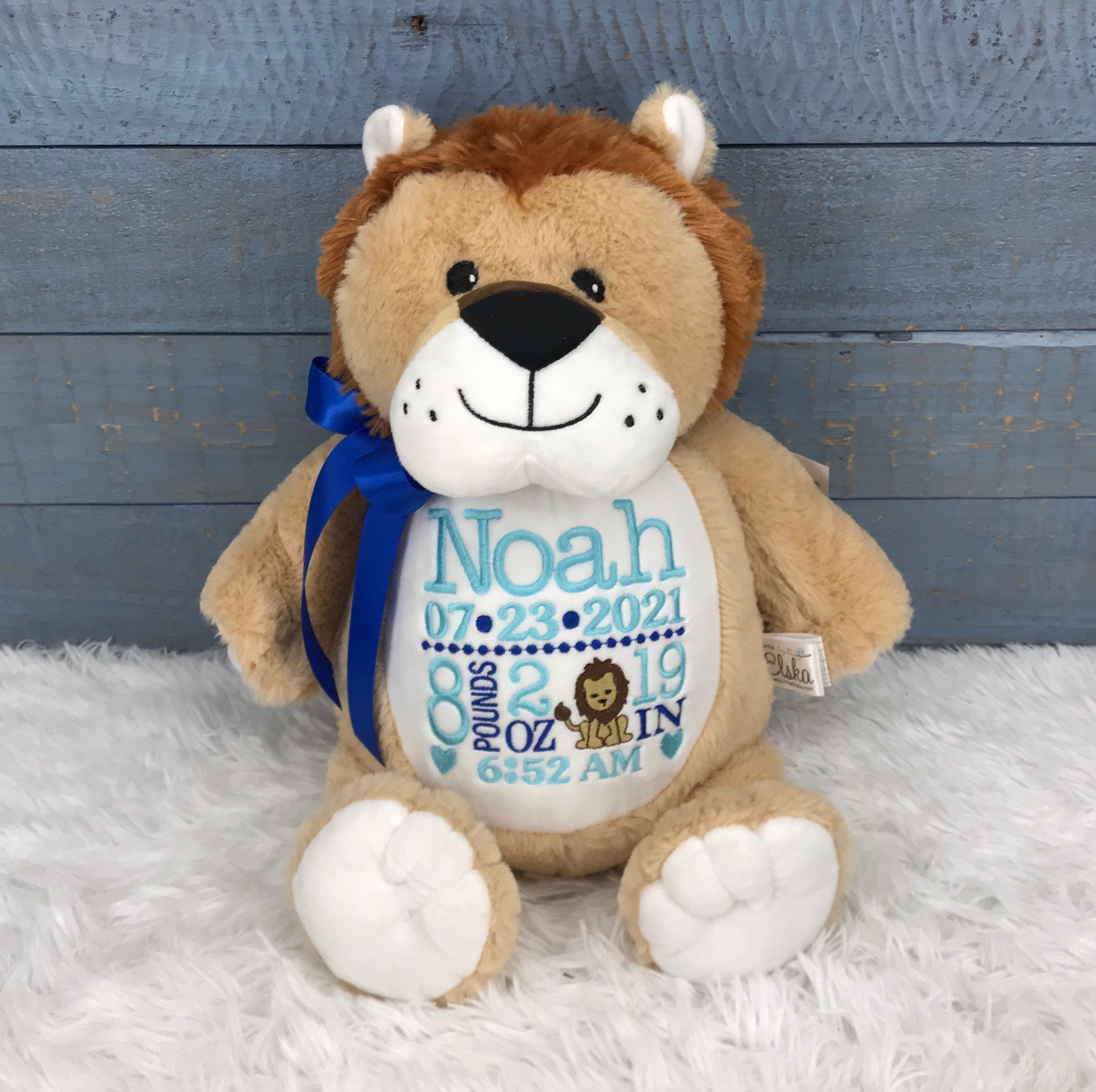 Personalized Stuffed Lion, Personalized Baby Gift, Birth Announcement ...