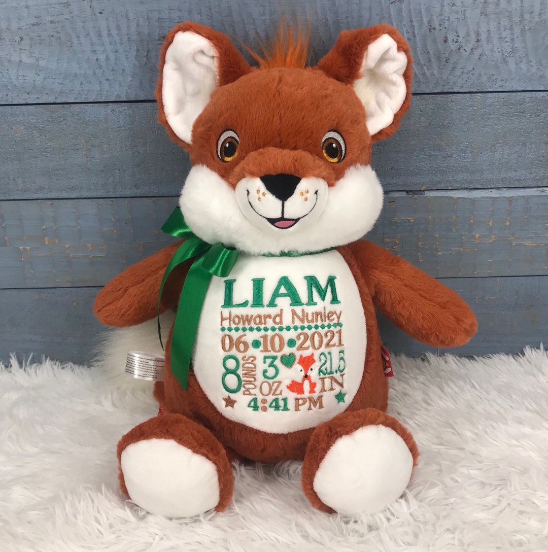 Personalized Stuffed Fox, Personalized Baby Gift,birth Announcement ...