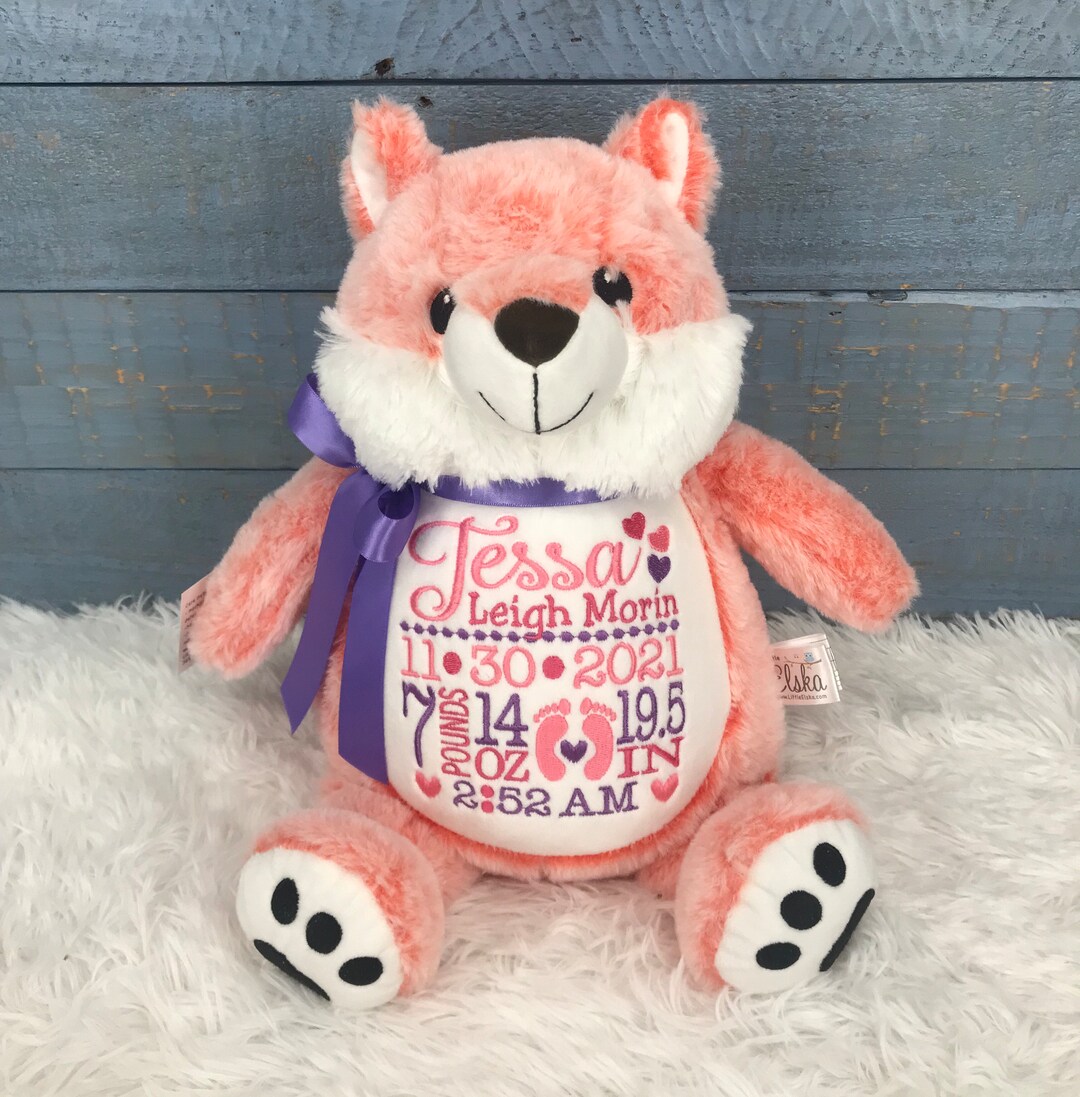 Personalized Stuffed Fox, Personalized Baby Gift, Birth Announcement ...