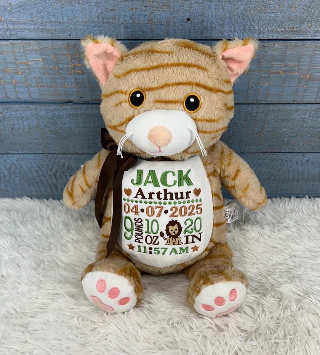 Personalized Stuffed Cat, Personalized Baby Gift, Birth Announcement ...