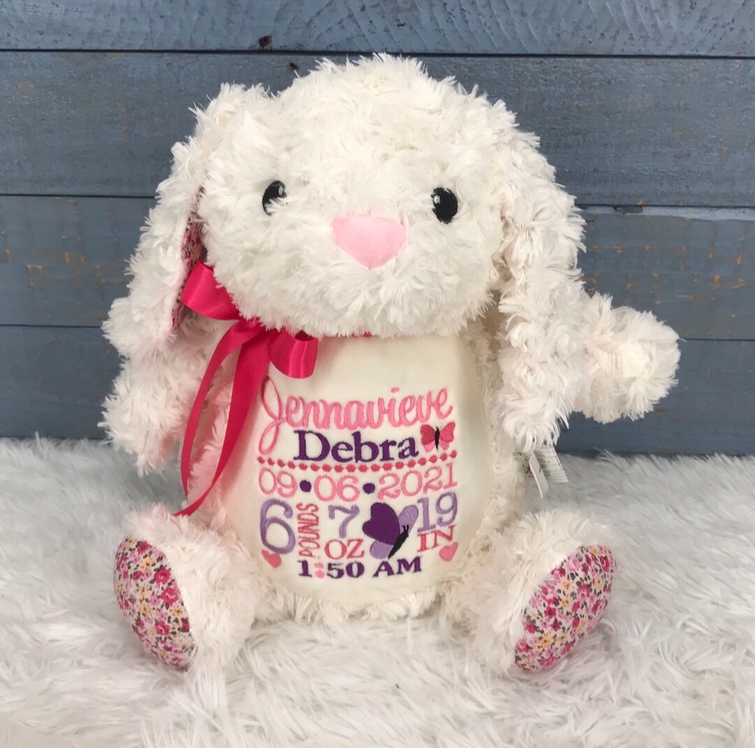 Personalized Stuffed Bunny, Personalized Baby Gift, Birth Announcement ...