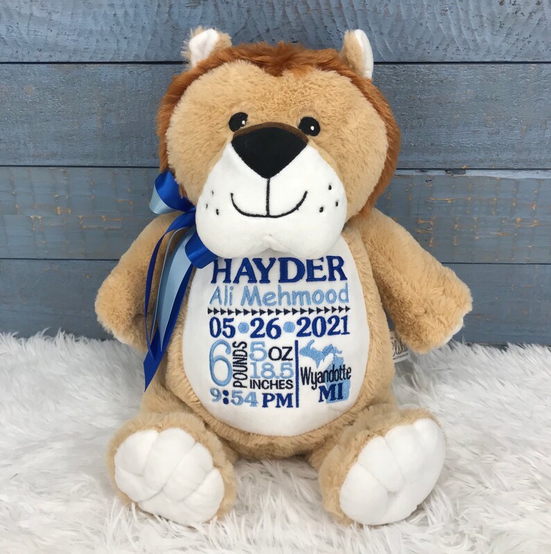 Personalized Stuffed Lion, Personalized Baby Gift, Birth Announcement ...
