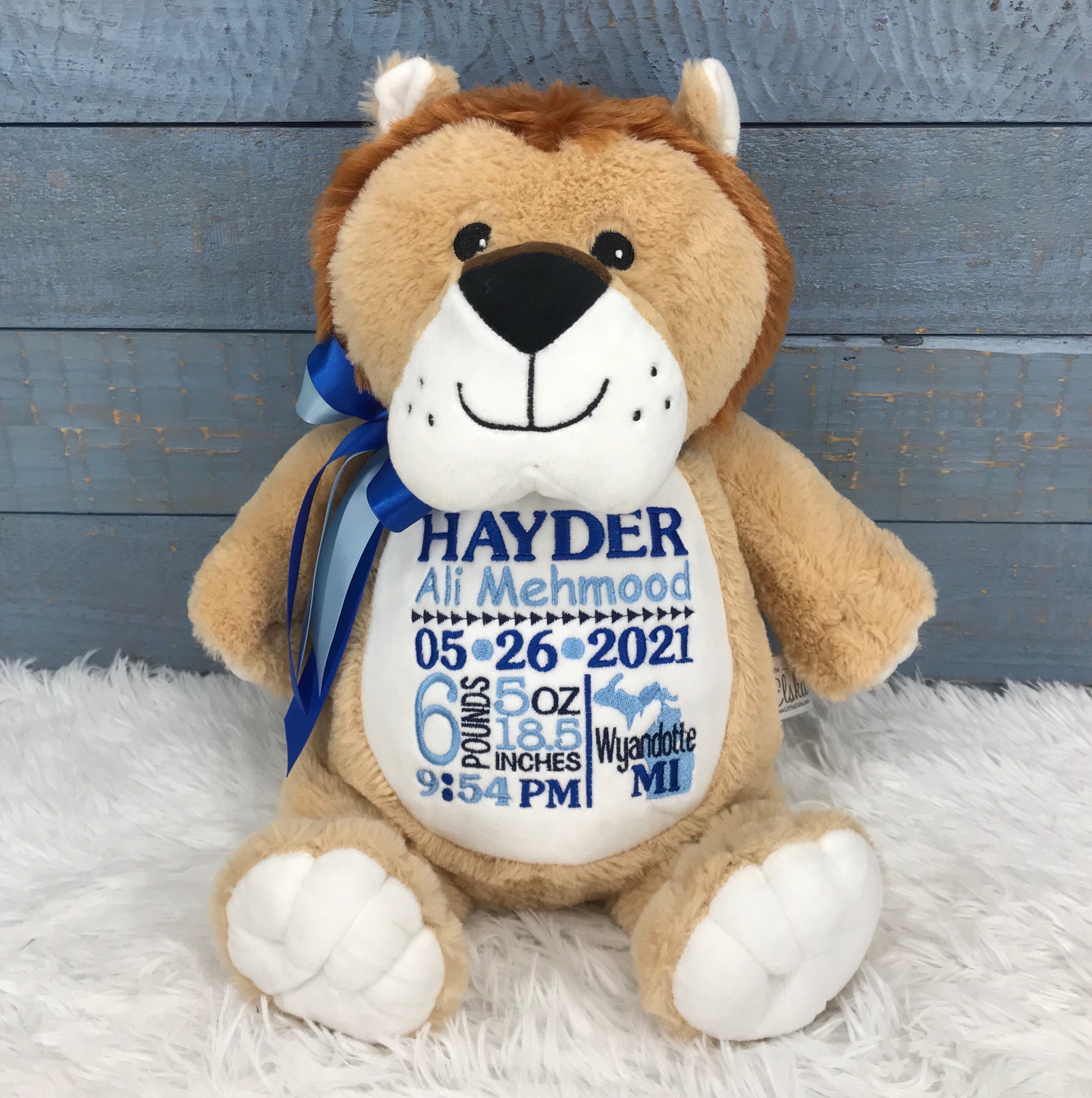 Personalized Stuffed Lion, Personalized Baby Gift, Birth Announcement ...