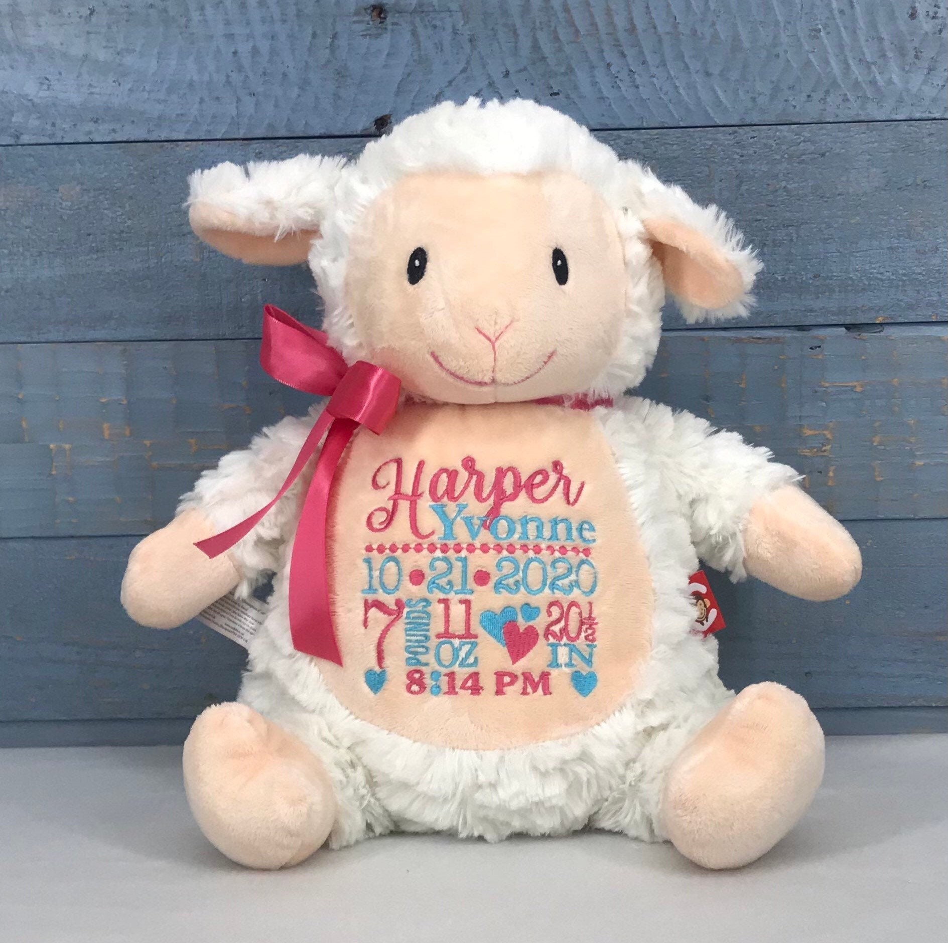 Personalized Stuffed Lamb, Personalized Baby Gift,birth Announcement ...