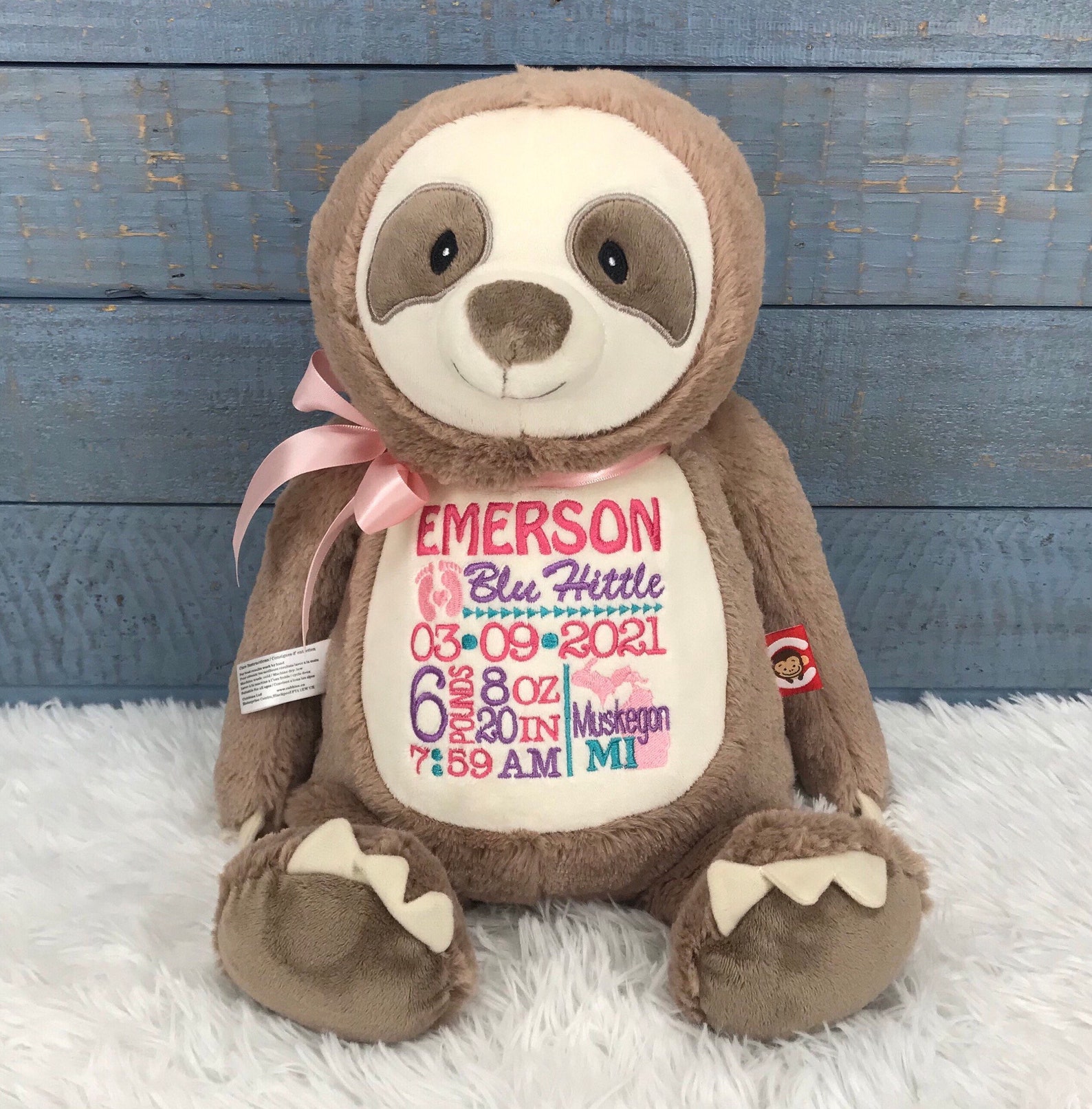 Personalized Stuffed Sloth, Personalized Baby Gift,birth Announcement ...