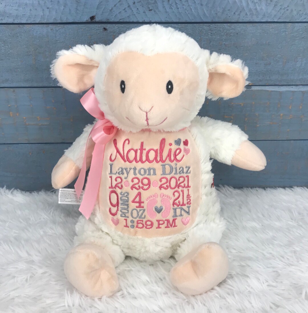 Personalized Stuffed Lamb, Personalized Baby Gift,birth Announcement ...