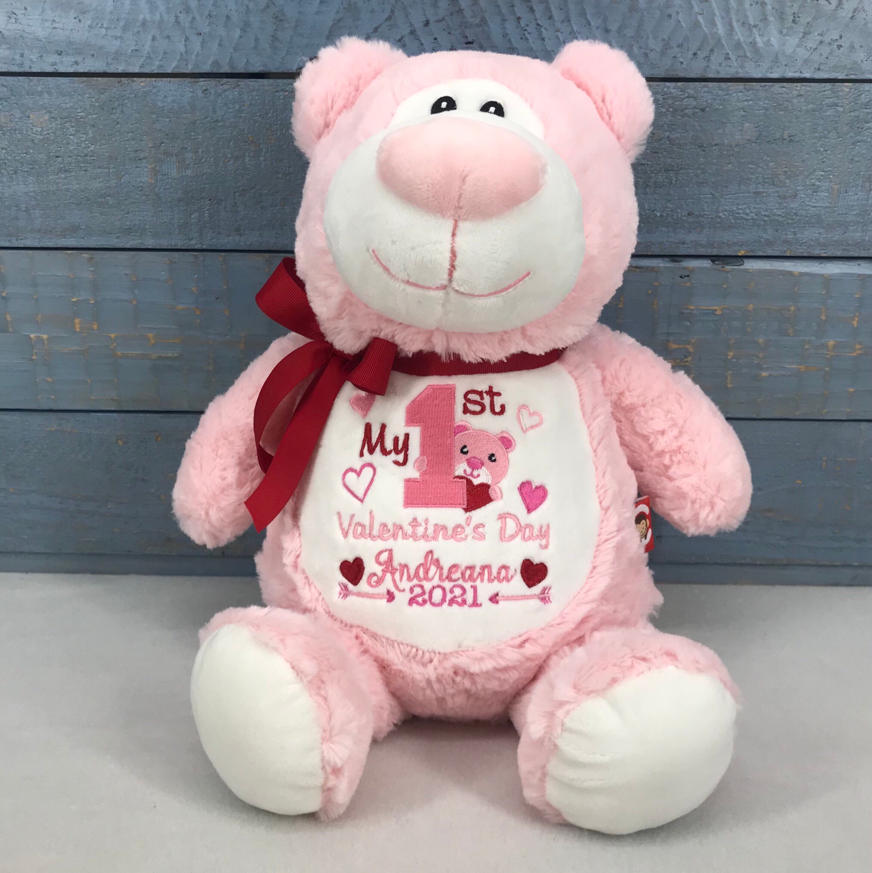 Personalized Stuffed Pink Bear, Personalized Baby Gift, Birth ...