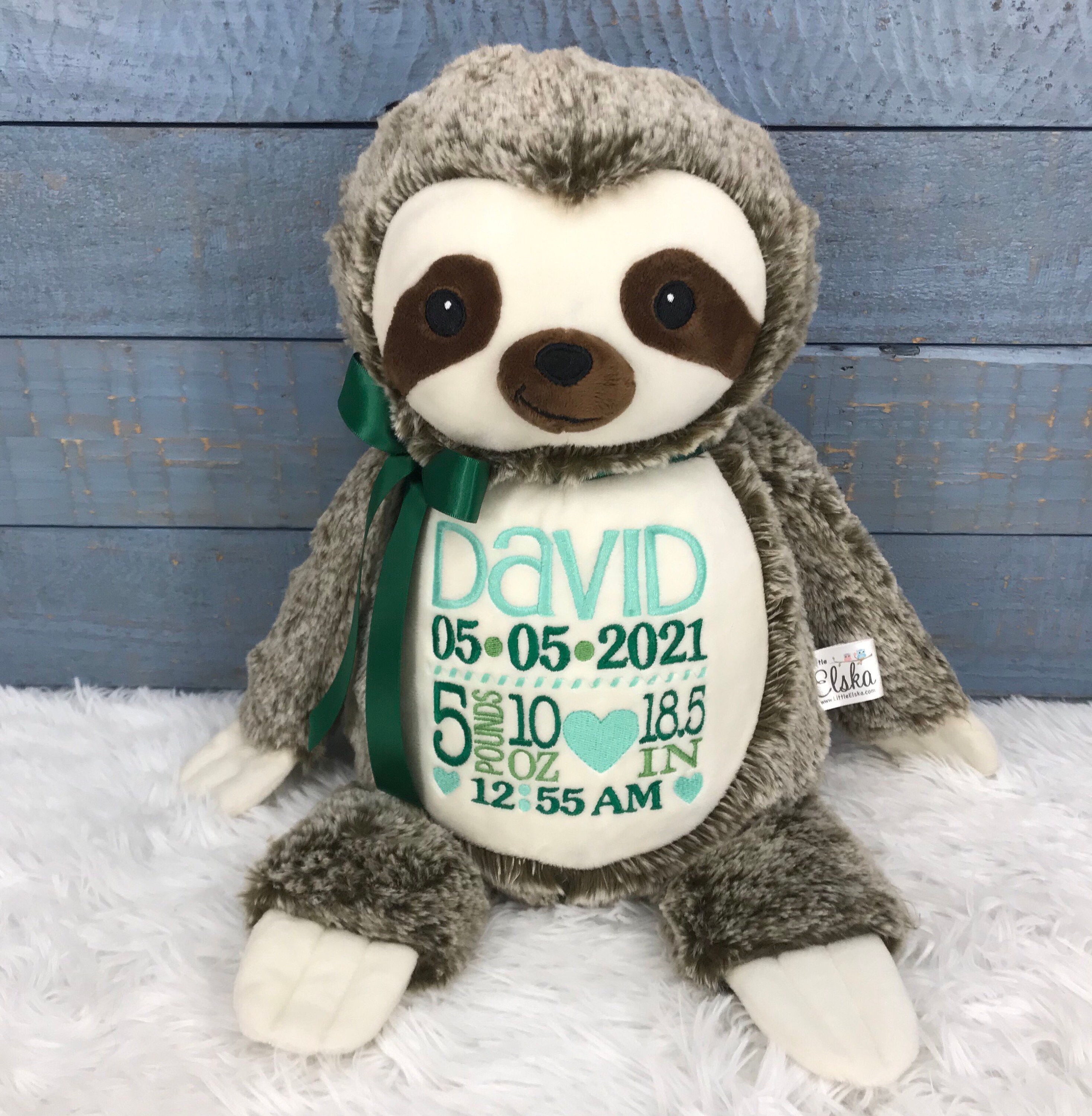 Personalized Stuffed Sloth, Personalized Baby Gift, Birth Announcement ...