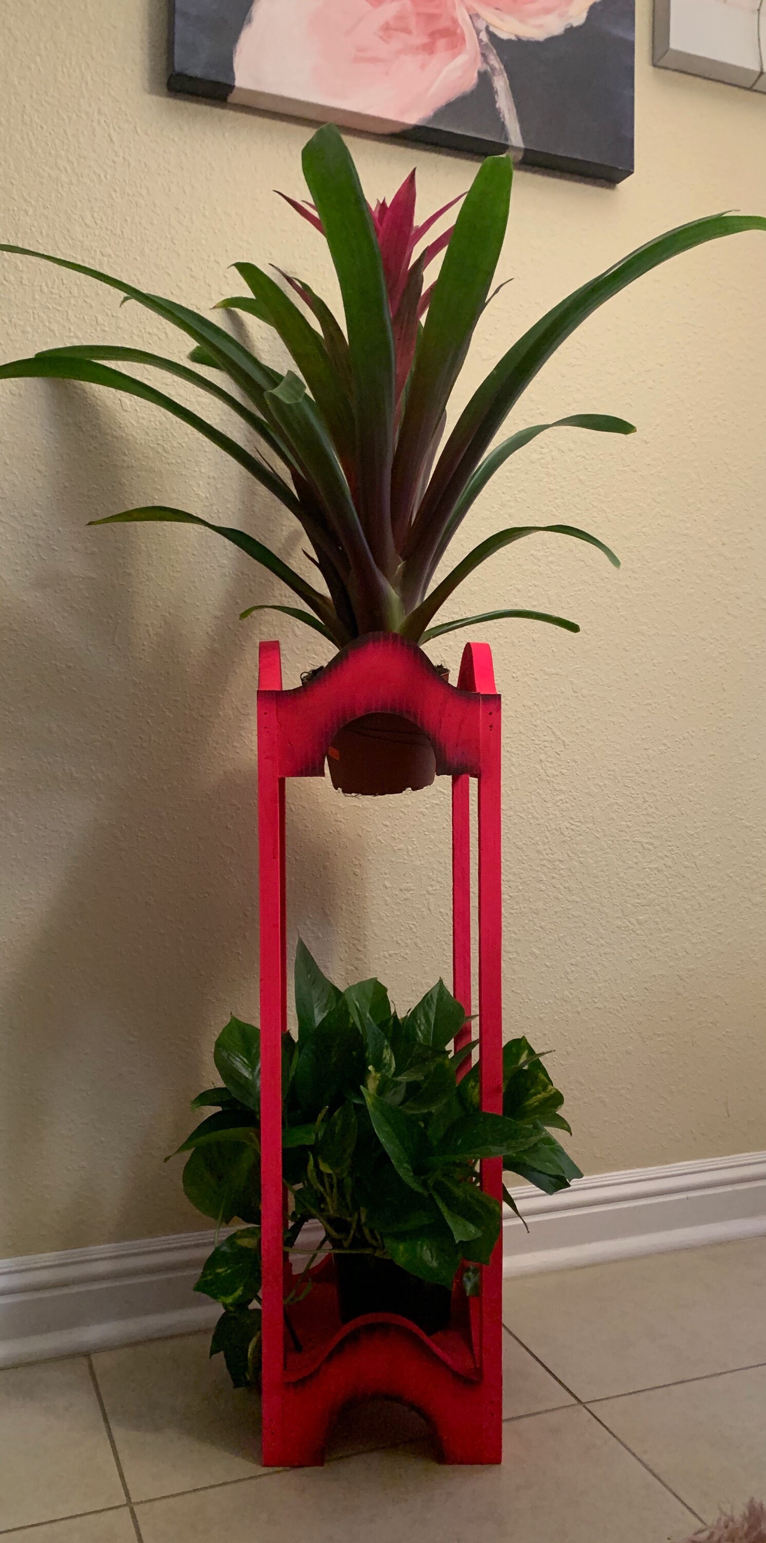 Pink Wooden Plant Stand, Retro Plant Stand, Indoor Plant Stand - Etsy