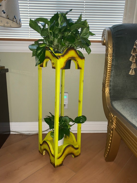 Yellow Wooden Plant Stand Retro Plant Stand | Etsy