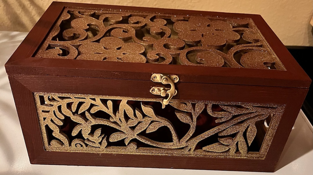 Wooden Storage Box Floral Design, Bible Storage Box, Brown and Gold ...