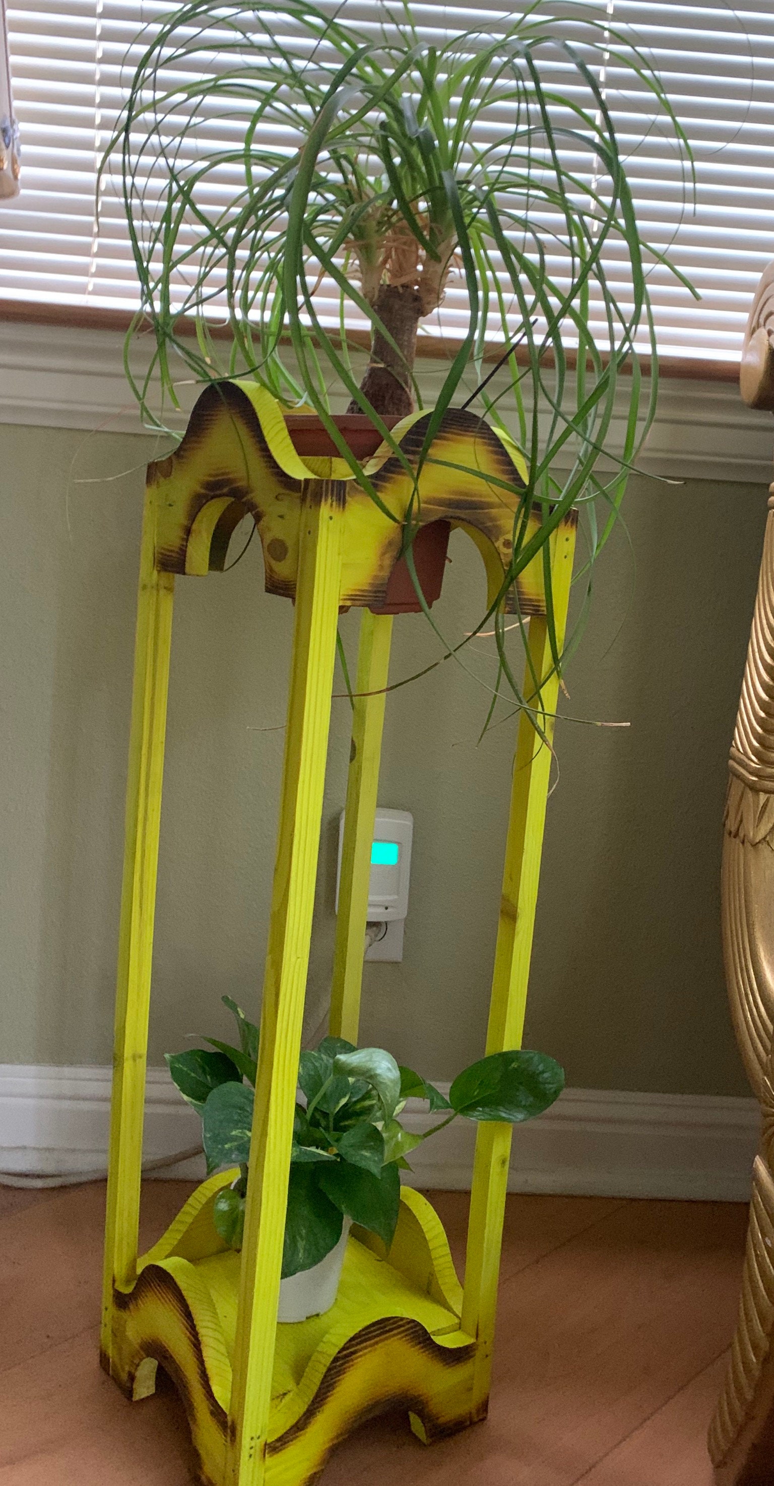 Yellow Wooden Plant Stand, Retro Plant Stand, Indoor Plant Stand - Etsy