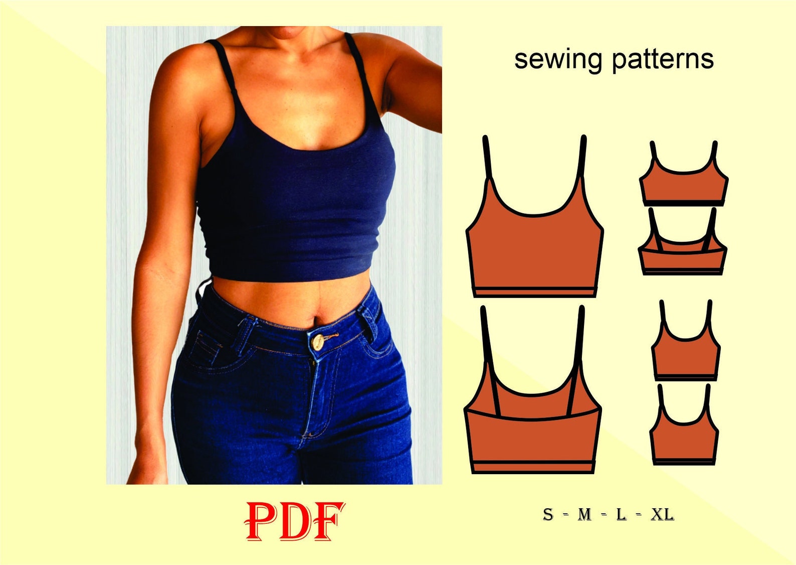 Crop Tank Top Sewing Pattern | S-XL | Instant Download | Easy Digital ...