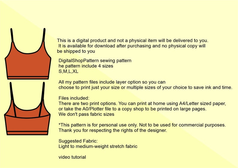 Crop Tank Top Sewing Pattern S-XL Instant Download Easy - Etsy
