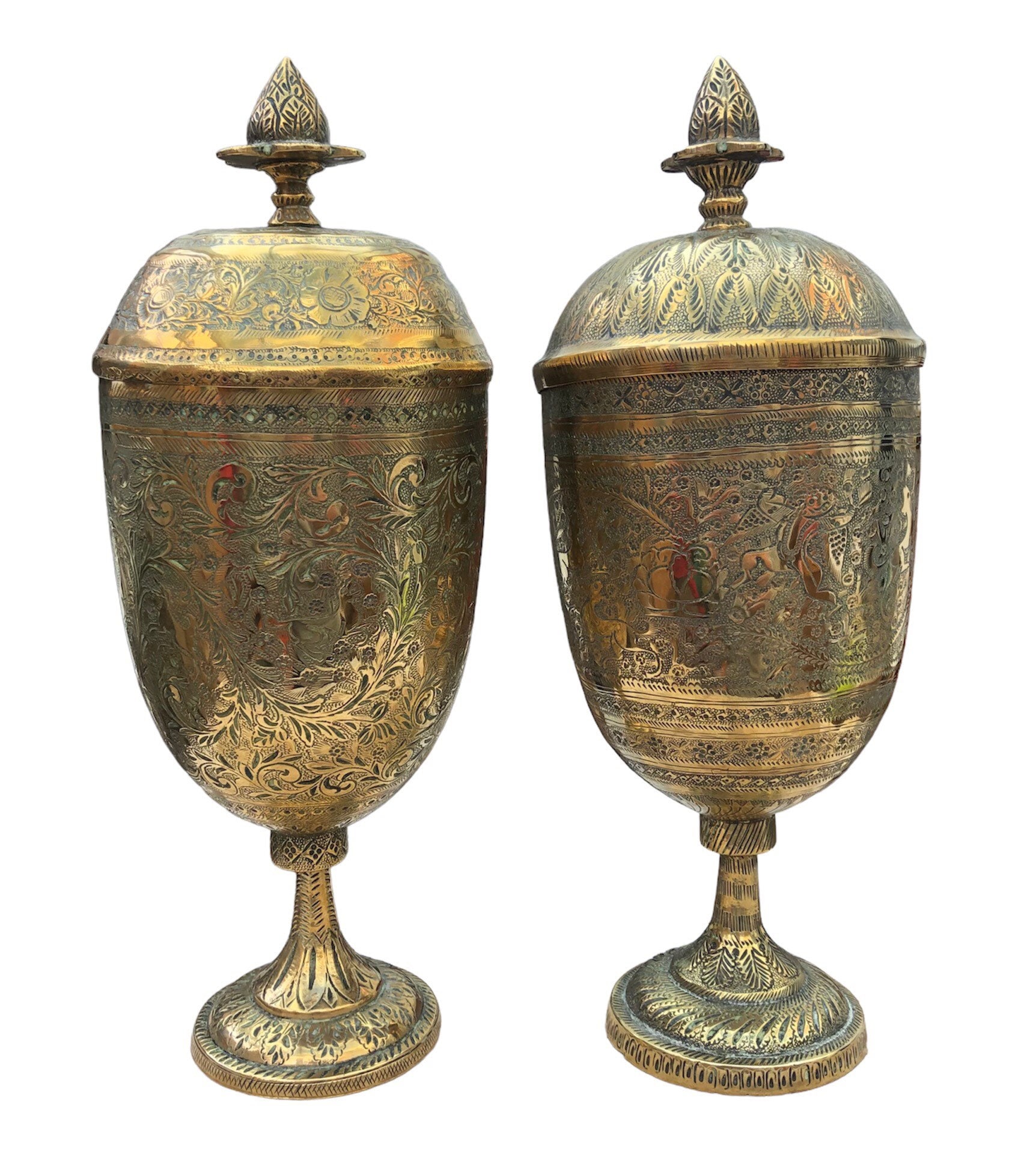 Stunning Antique / Vintage Etched Brass Indian Urns With Lids - Etsy