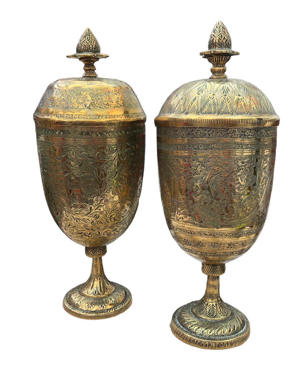 Stunning Antique / Vintage Etched Brass Indian Urns With Lids - Etsy