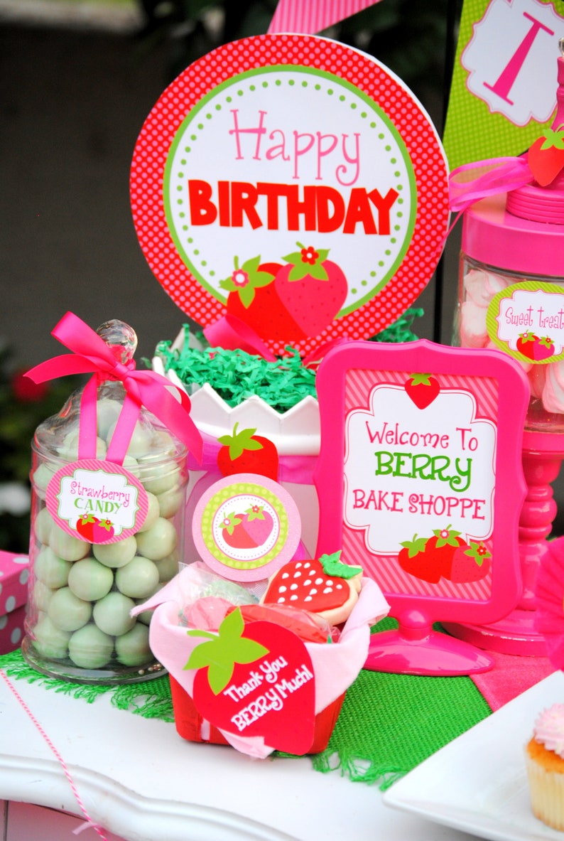 STRAWBERRY Birthday Party HAPPY BIRTHDAY Banner Strawberry | Etsy