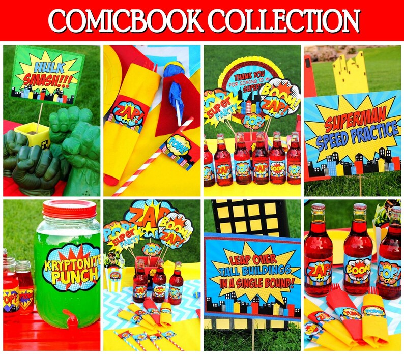 COMIC Party Comic BACKDROP Super Birthday Super Birthday | Etsy