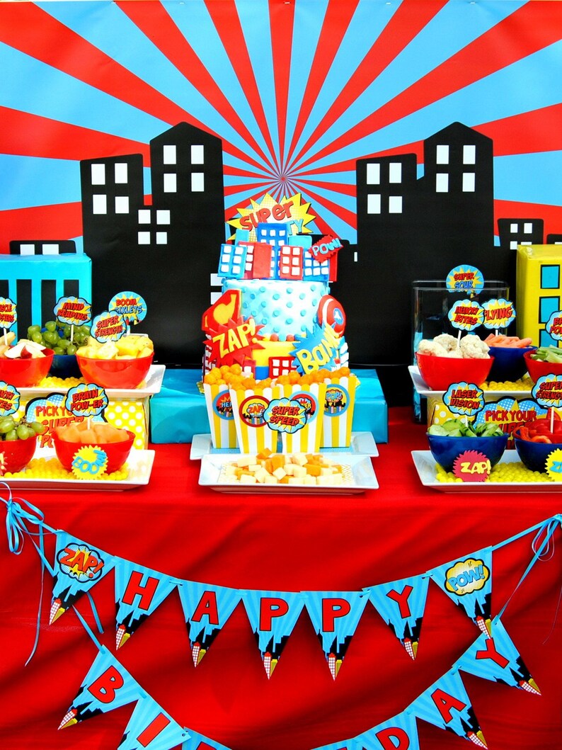 COMIC Party Comic BACKDROP Super Birthday Super Birthday | Etsy