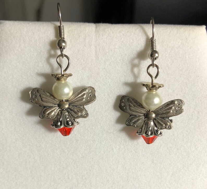 Angel Earrings Ruby Red Swarovski Crystals Silver Wings and - Etsy