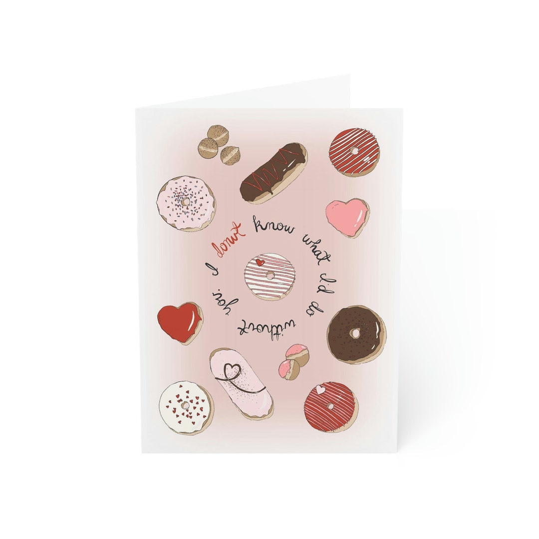 Donut Valentine's Day Card Set, Cute Valentines Day Cards, Illustrated ...