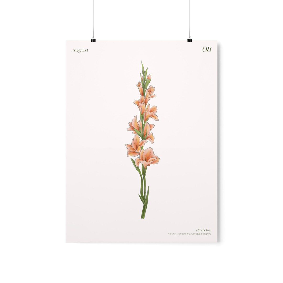 August Birth Month Flower Print, Gladiolus Art Print, Boho Flower Art ...