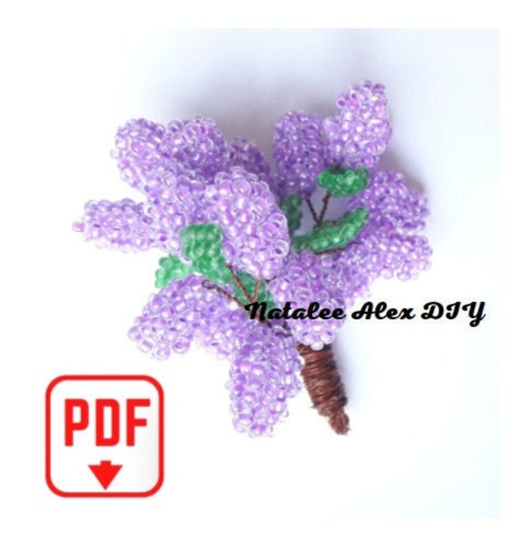 Beading Pattern Bead Brooch Flower Beaded Floral Pin Lilac Cross Bead ...
