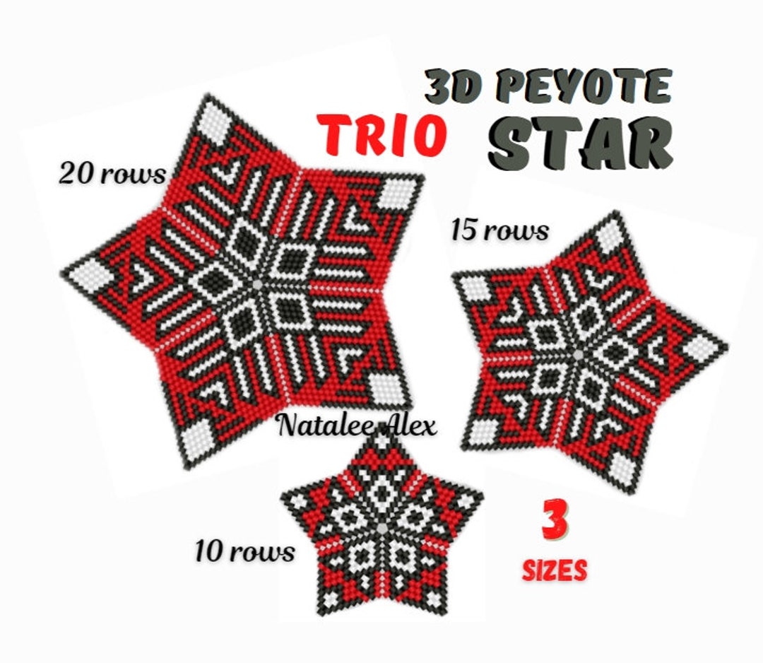 3D Peyote Star Beading Pattern Trio Native American Style Ethnic Indian ...