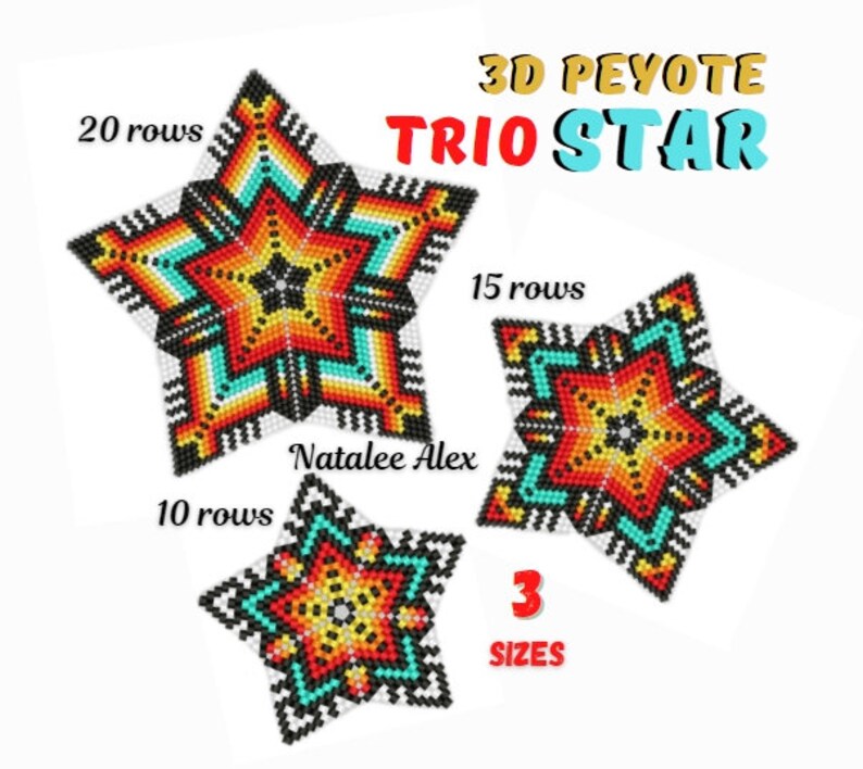 3D Peyote Star Beading Pattern Trio Native American Style + Full ...