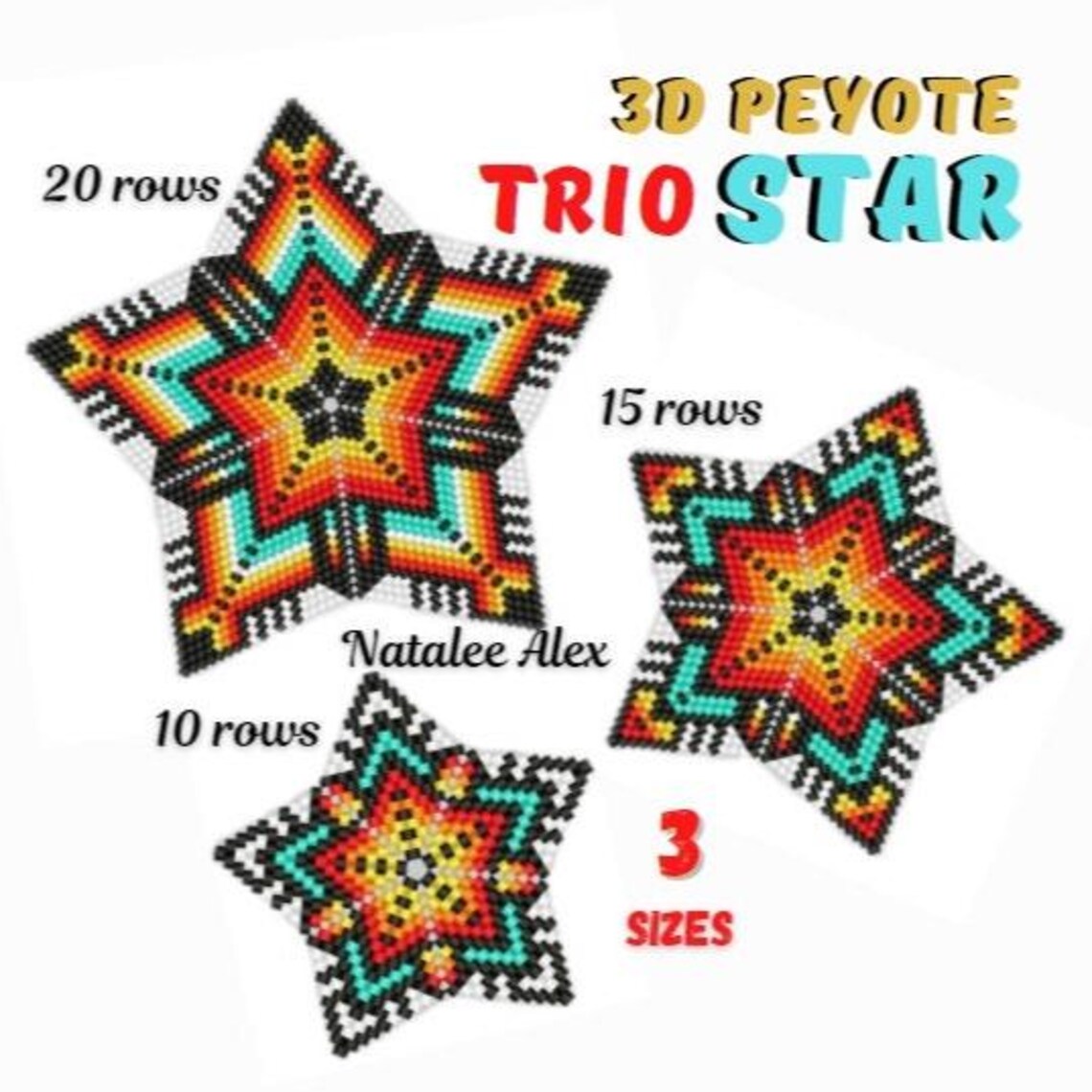 3D Peyote Star Beading Pattern Trio Native American Style + Full ...