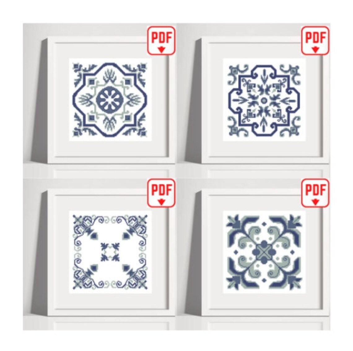 Set 4 Mexican Talavera Tile Cross Stitch Pattern Pdf Carpet Counted ...