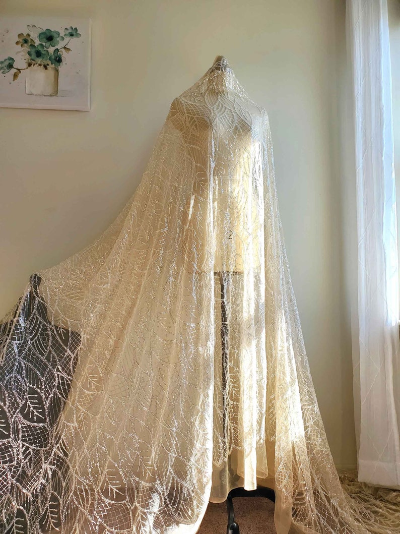 M004 Champagne Lace Fabric Sequin Beaded Lace Fabric Lace | Etsy